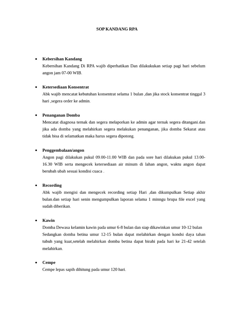 SOP KANDANG RPA | PDF