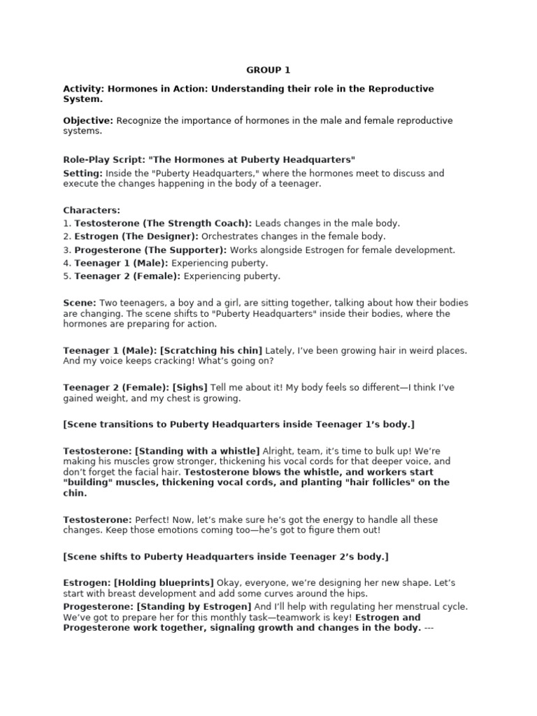 Group 1 Role Playing Script | PDF | Puberty | Estrogen