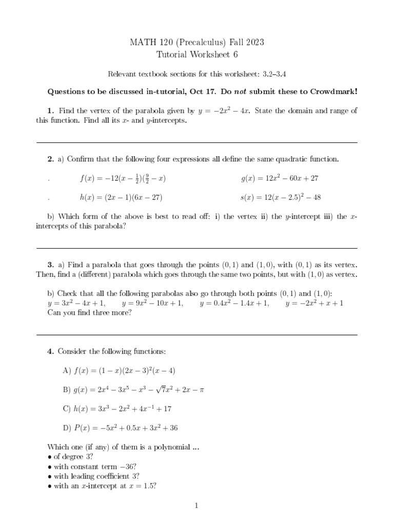 Math 120 Worksheet 6 | PDF | Zero Of A Function | Mathematical Analysis
