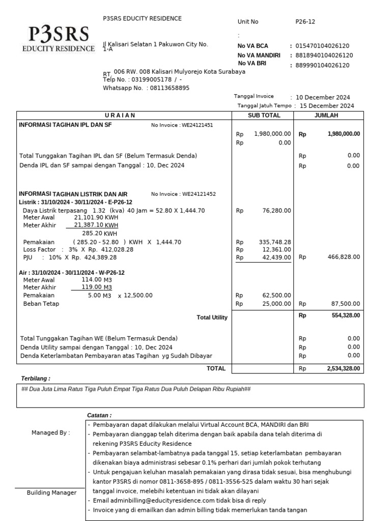 Tagihan IPL dan Utilitas P26-12 | PDF