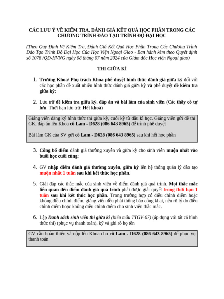 2024 - CÁC LƯU Ý VỀ THI GK, CK - KTQT (Dành Cho GVM) | PDF