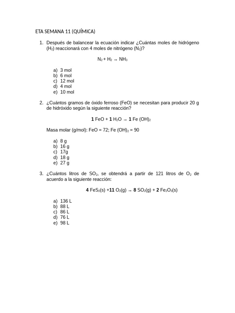 Eta Semana 11 (Quimica) Sin Claves | PDF