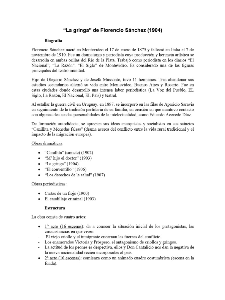 La Gringa de Florencio Sánchez | PDF