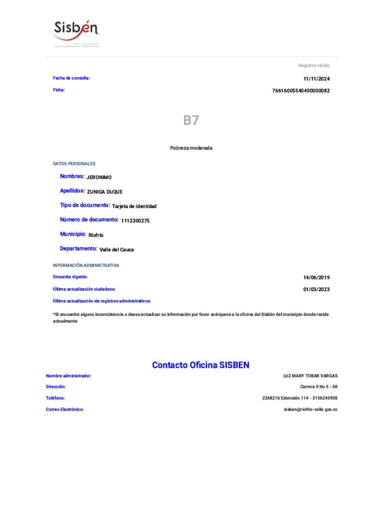 Sisbén Jerónimo | PDF