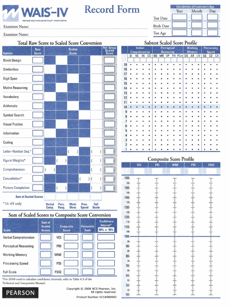 WAIS-IV Record Form | PDF