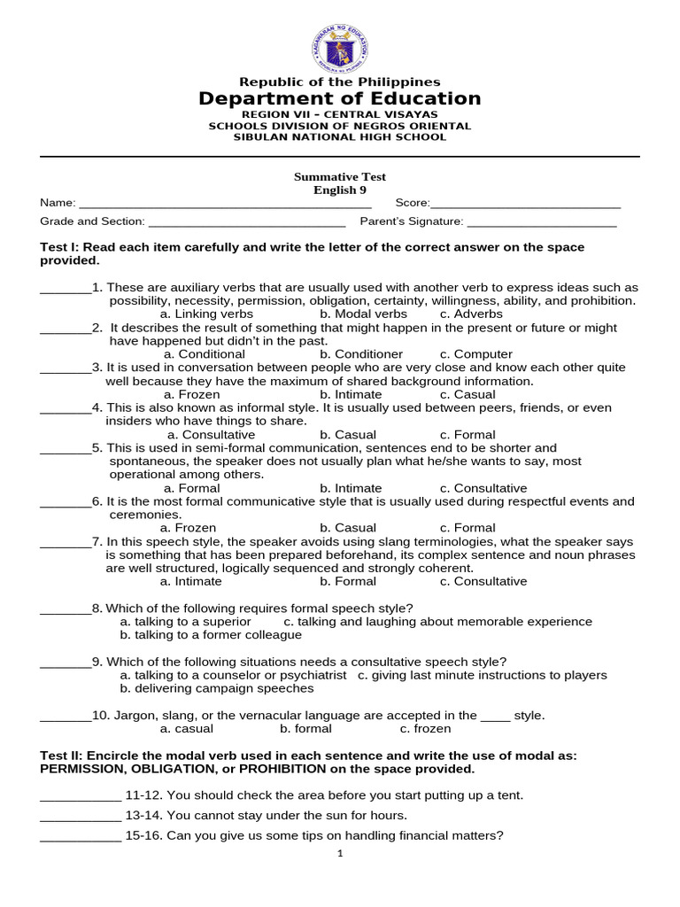 English 9 Q1 | PDF | Verb | Linguistics