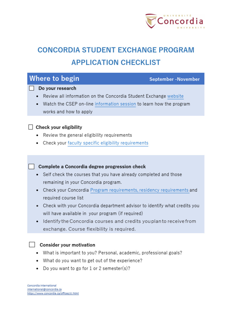 Concordia Student Exchange Program Checklist | PDF | Cost Of Living