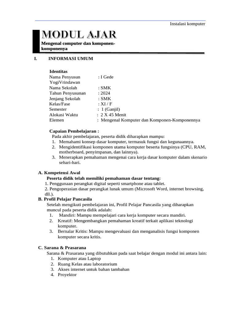 MODUL AJAR Microteaching yogi | PDF