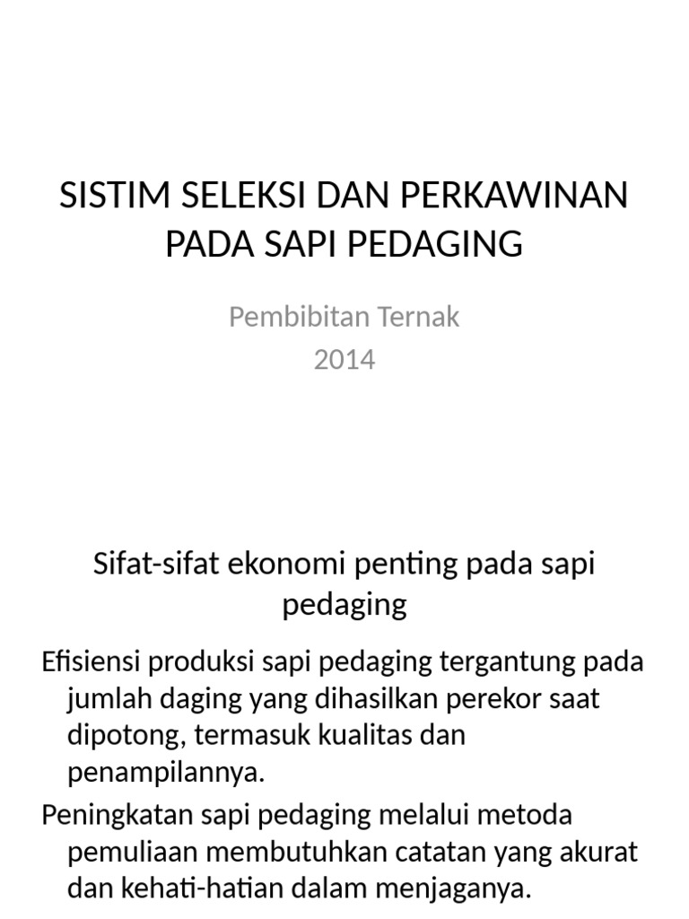 Pemuliaan Sapi Pedaging: Efisiensi Reproduksi | PDF