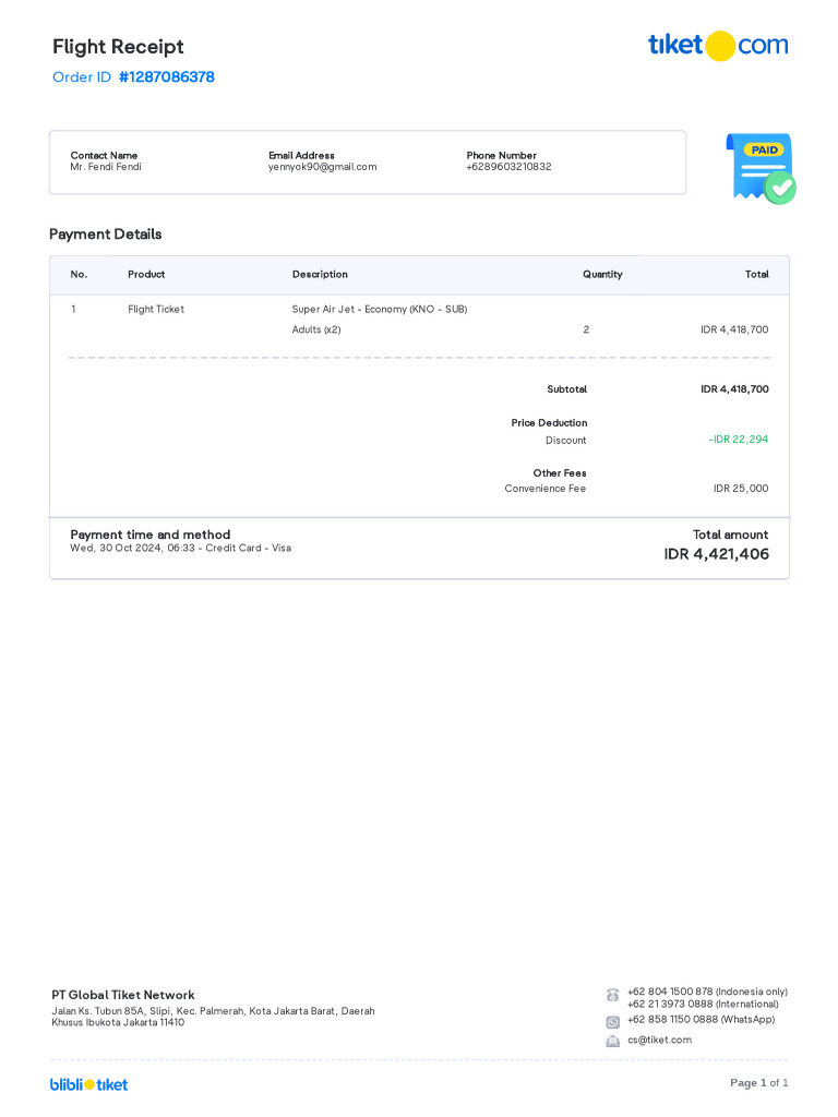E Receipt Flight EN 1287086378 | PDF