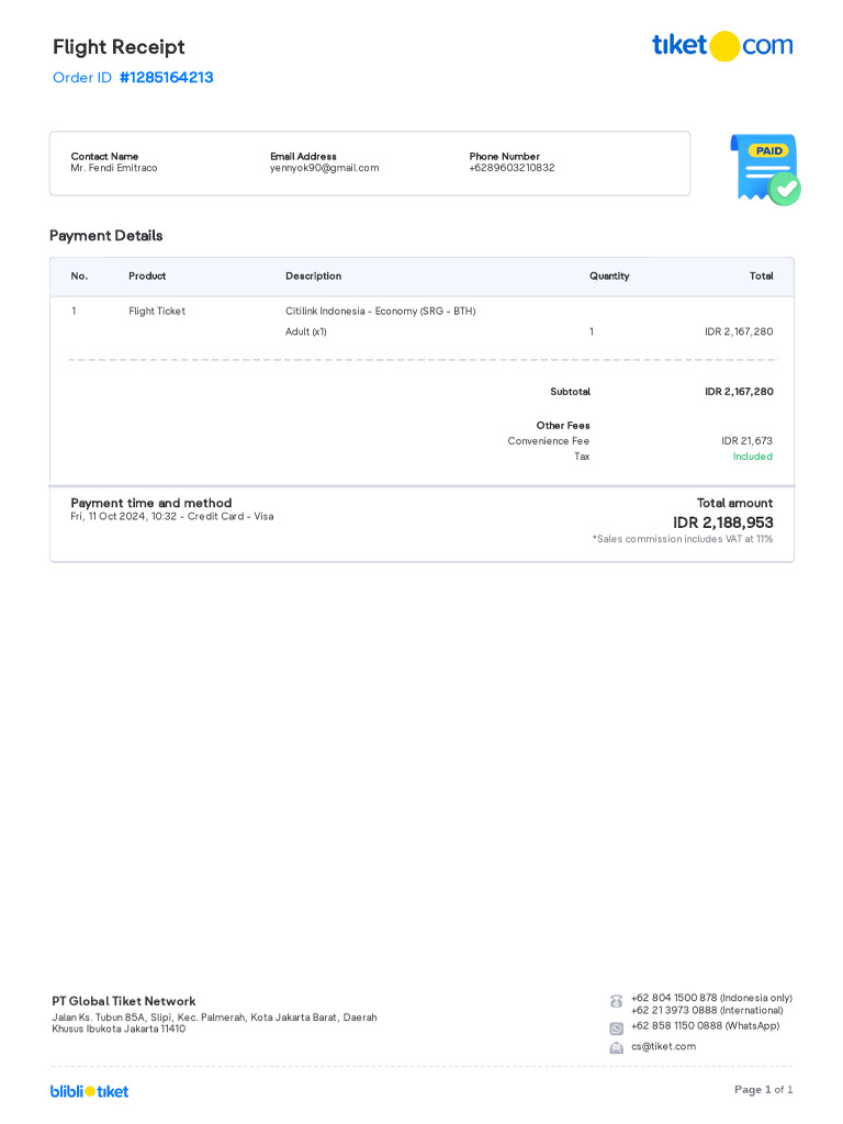 E Receipt Flight EN 1285164213 | PDF | Taxes | Financial Technology