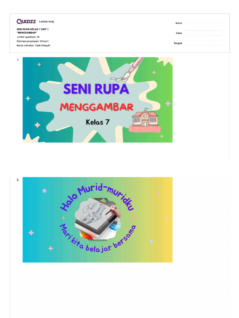 Presentasi Materi & Latihan Soal - Seni Rupa Kls 7 - MENGGAMBAR - Smt. 1 - 24-25 | PDF