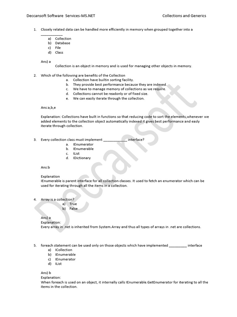 1.1 8 - Collections - and - Generics - Multiple - Choice - Questions PDF | PDF | Class (Computer ...