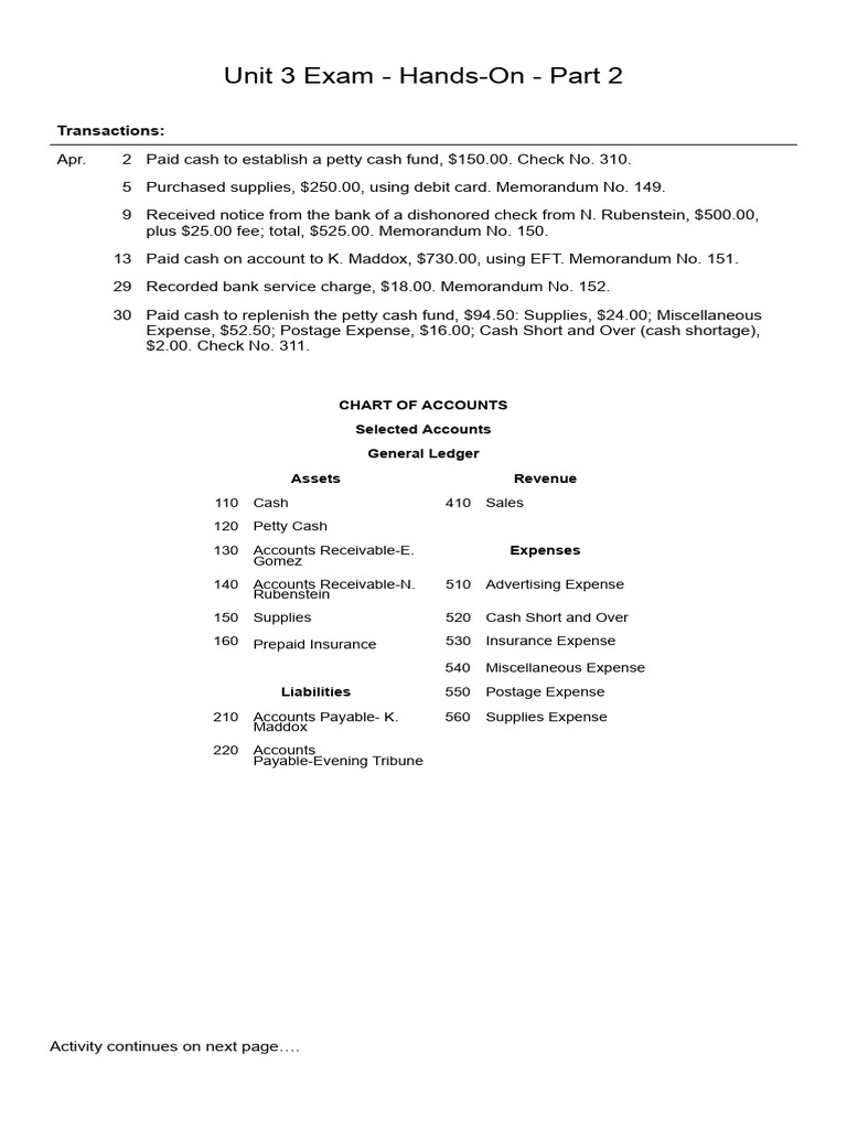 Unit 3 Exam - Hands-On - Part 2 | PDF | Debits And Credits | Service ...