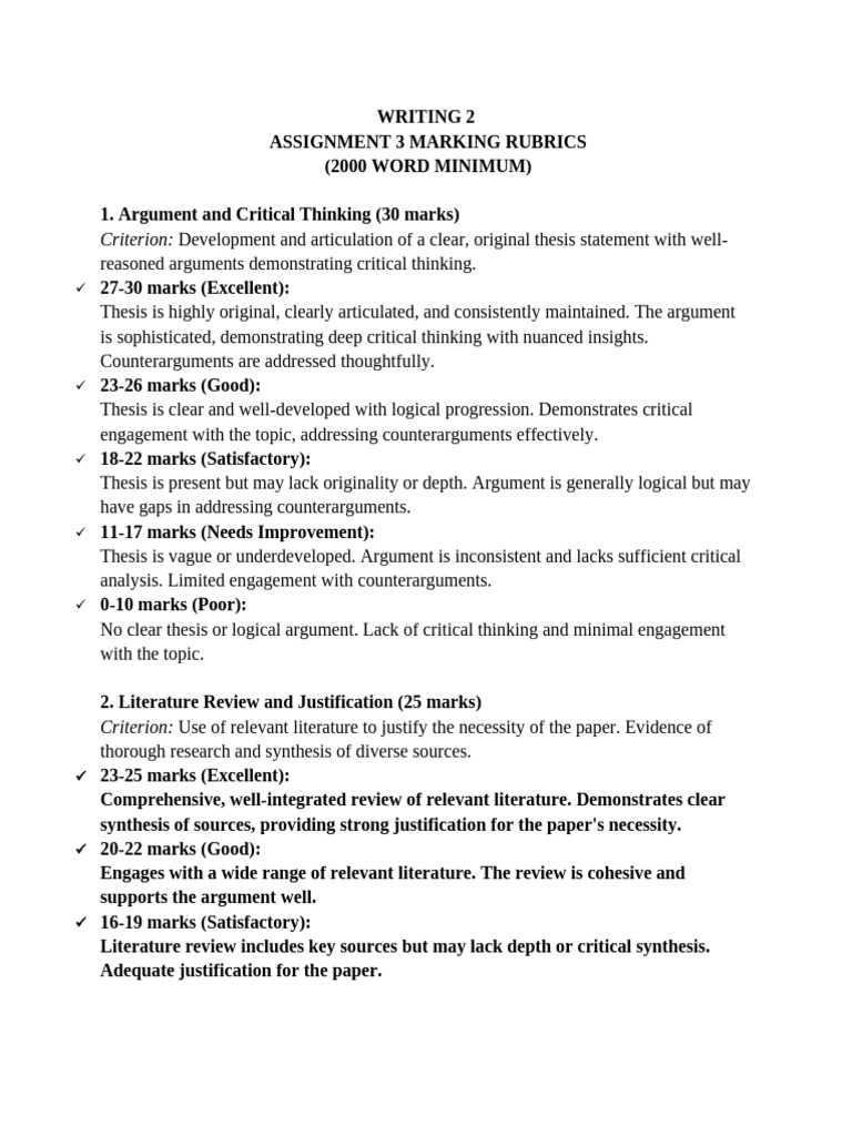 Writing 2 Assignment 3 Marking Rubrics | PDF | Rhetoric | Critical Thinking