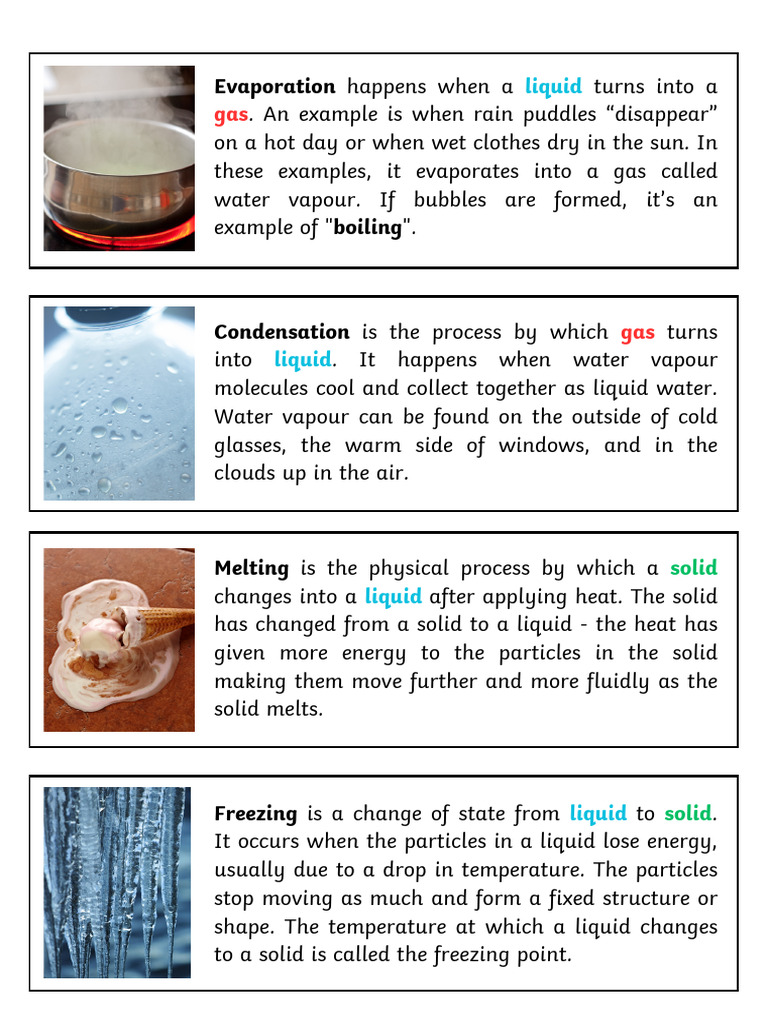 Evaporation is when a liquid becomes a gas without forming bubbles ...