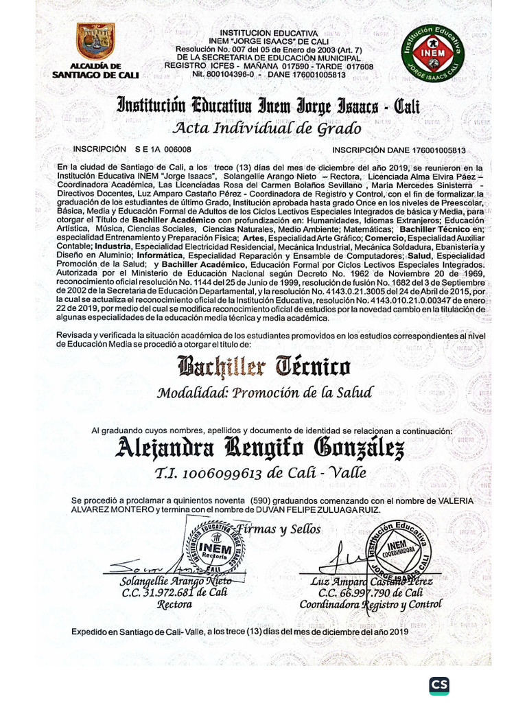 Acta de Bachiller | PDF