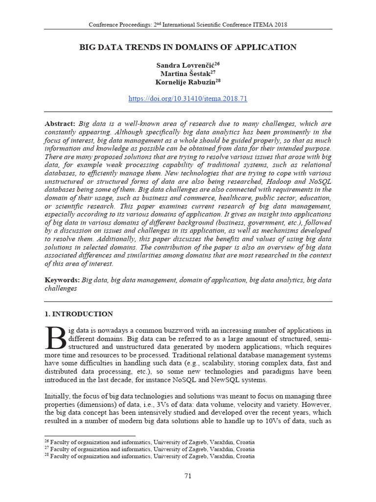 15. Big Data Trends in Domains of Application (Article) Author Sandra Lovren,Martina Sestak ...