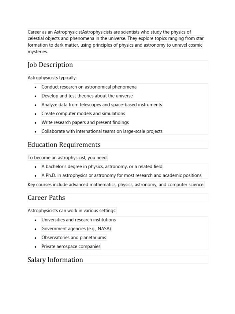 Career As An Astrophysicist | PDF | Astrophysics | Astronomy