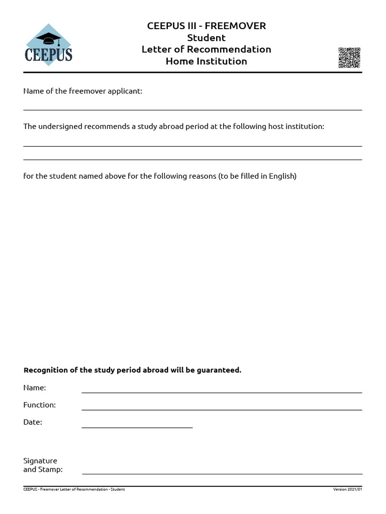 Freemover LetterOfRecommendation Student 2021 | PDF