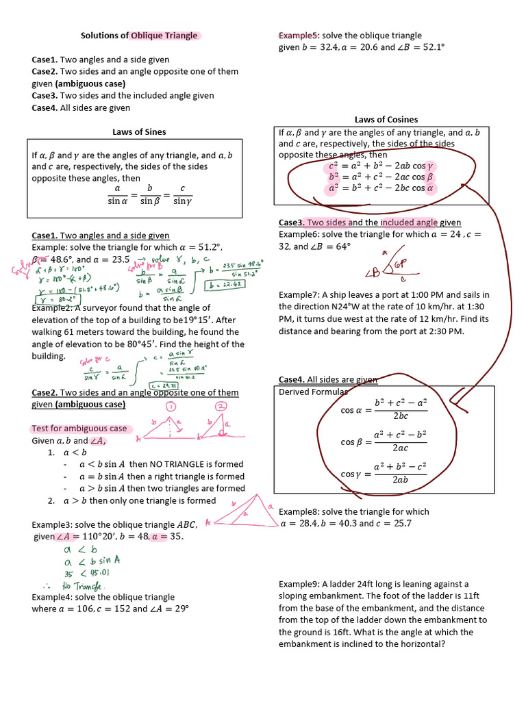 Law of Cosines in Oblique Triangles | PDF | Geometry | Angle