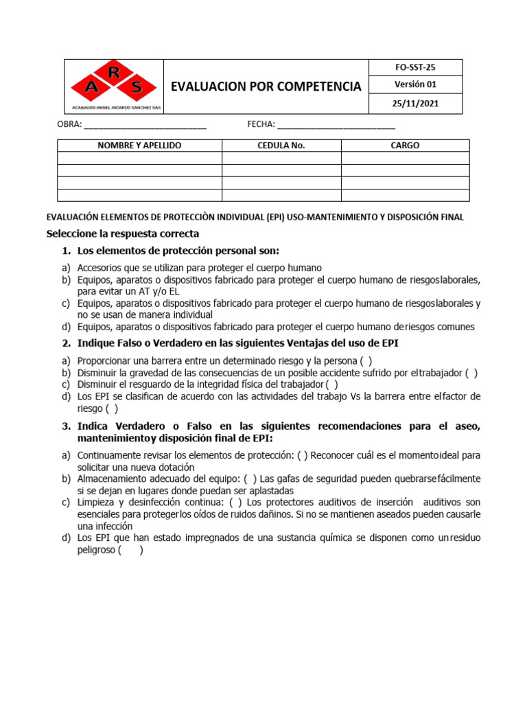 Evaluacion Epp | PDF