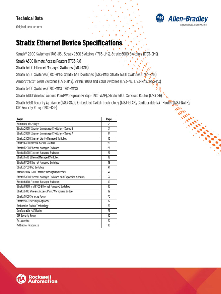 Stratix Ethernet Device Specifications: Technical Data | PDF | Network Switch | Computer Networking