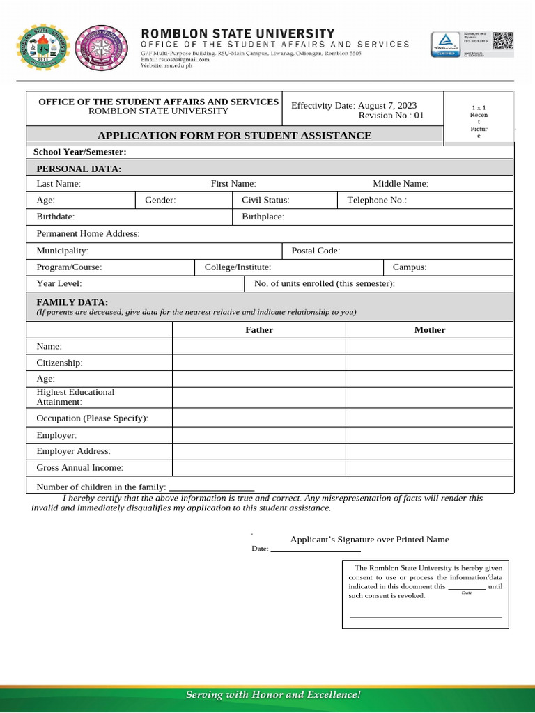 Student Assistant Application Form | PDF | Government And Personhood ...