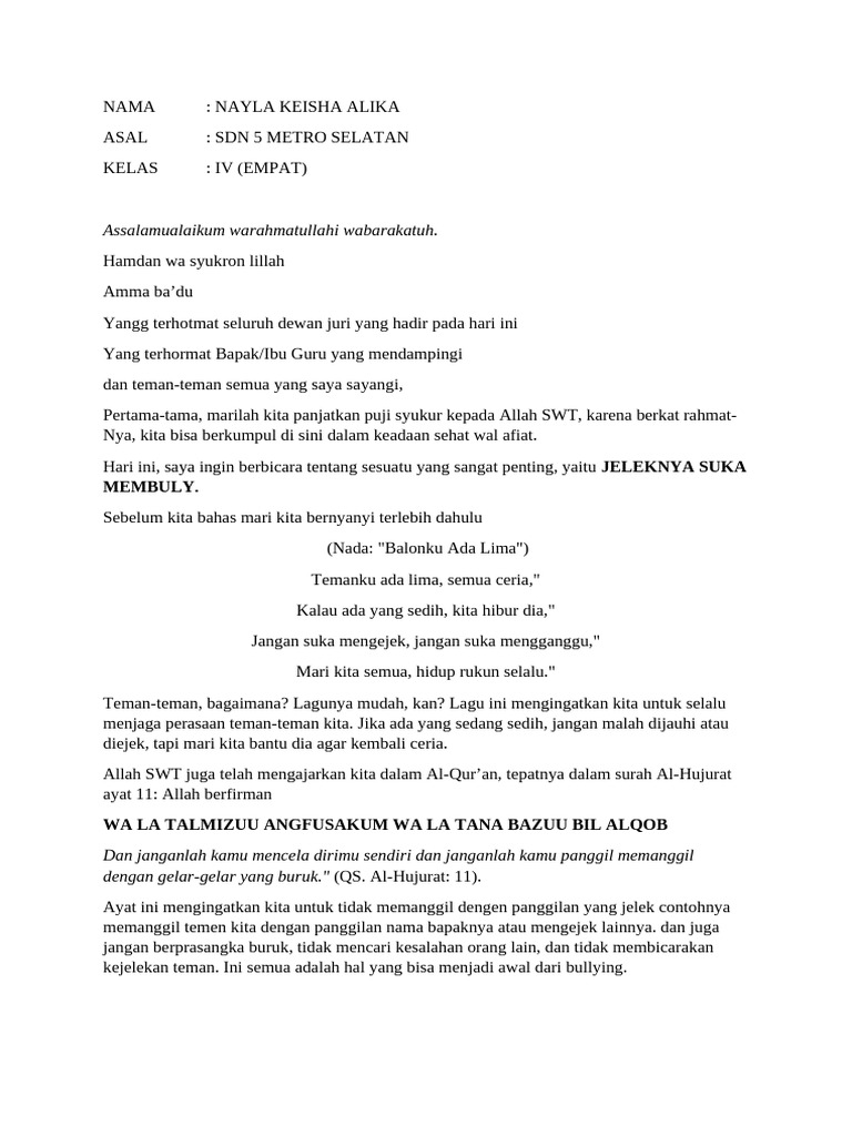 Hentikan Bullying: Pesan dari Nayla | PDF