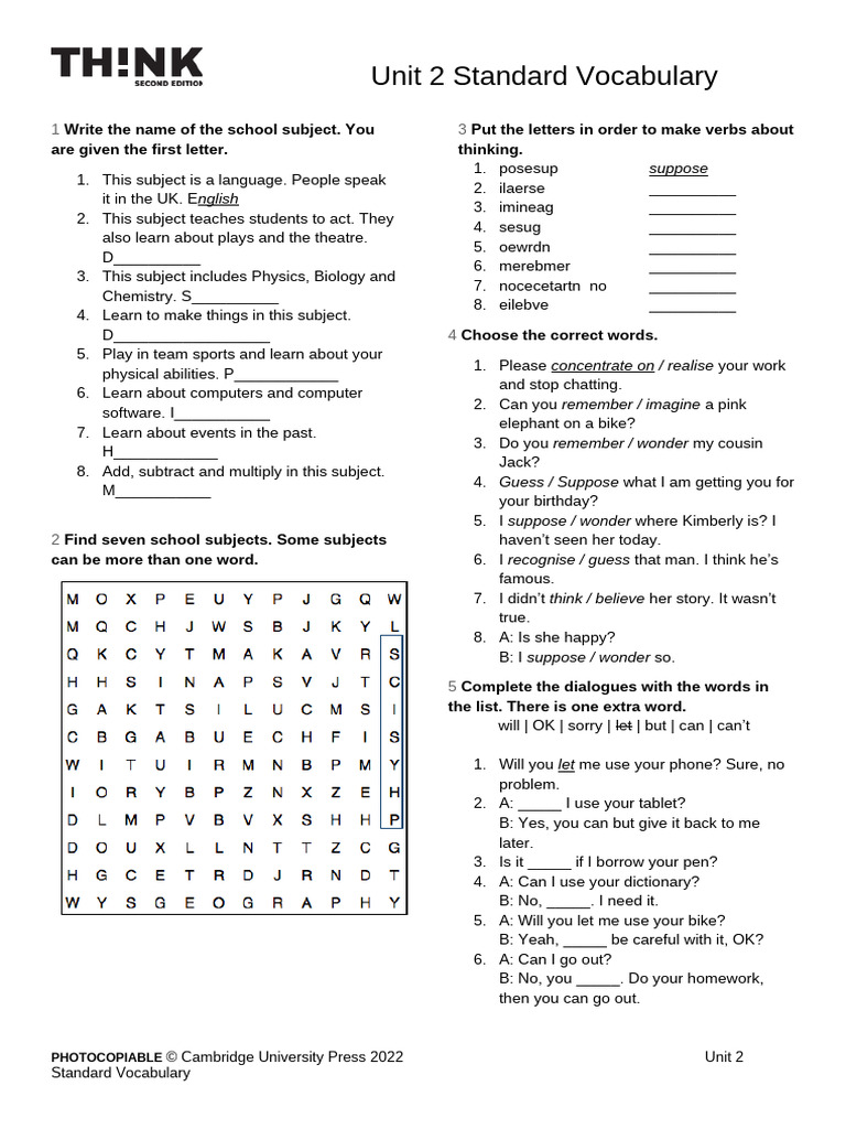Thk2e BrE L2 Vocabulary Standard Unit 2 | PDF | Languages | Foreign ...