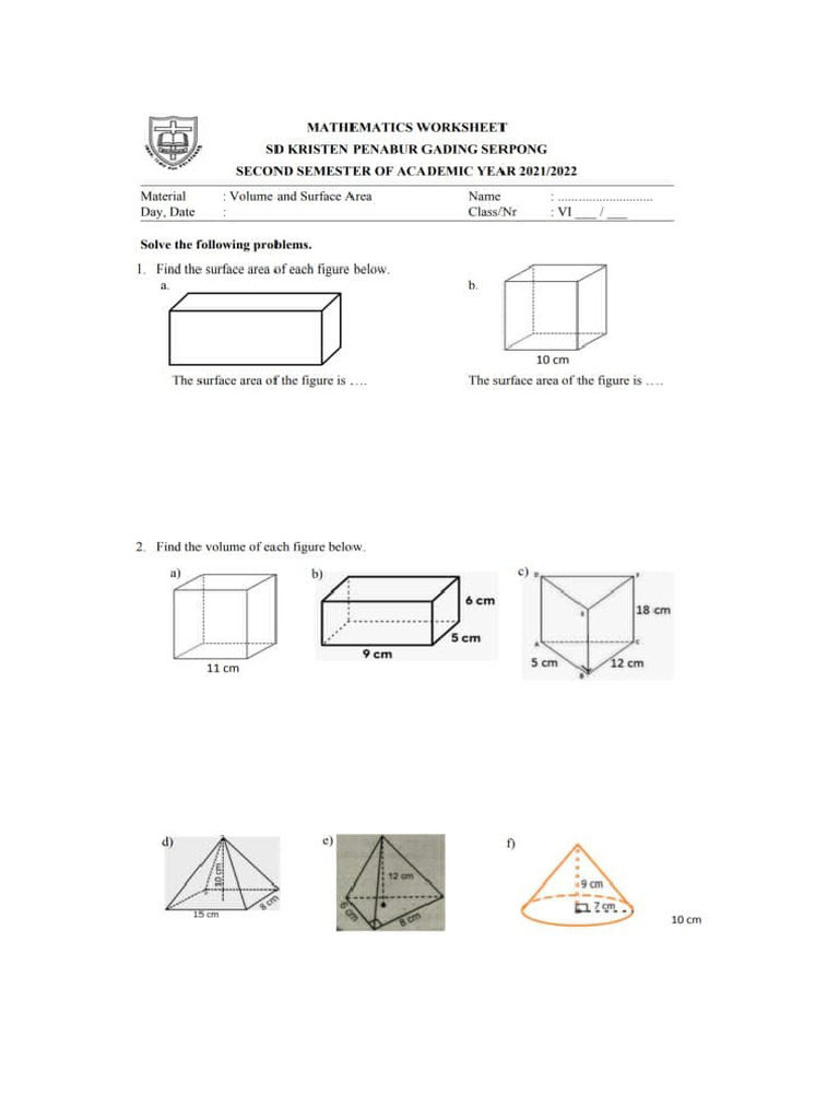 Mathematics Worksheet 3D Shapes | PDF