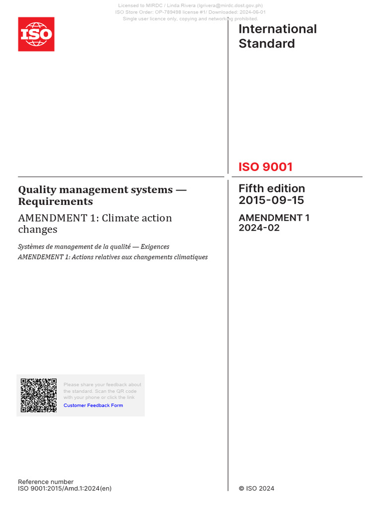 ISO 9001 2015 Amd 1 2024 (En) | PDF | International Organization For ...
