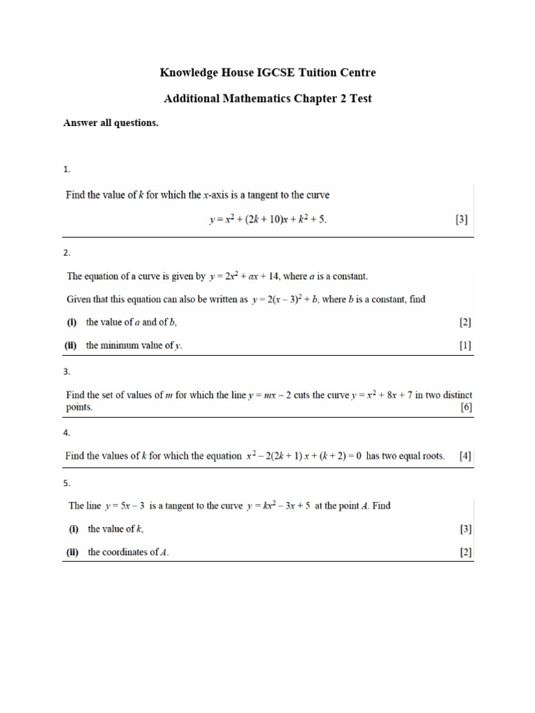 AMaths CH 2 Test W:o Modulus | PDF