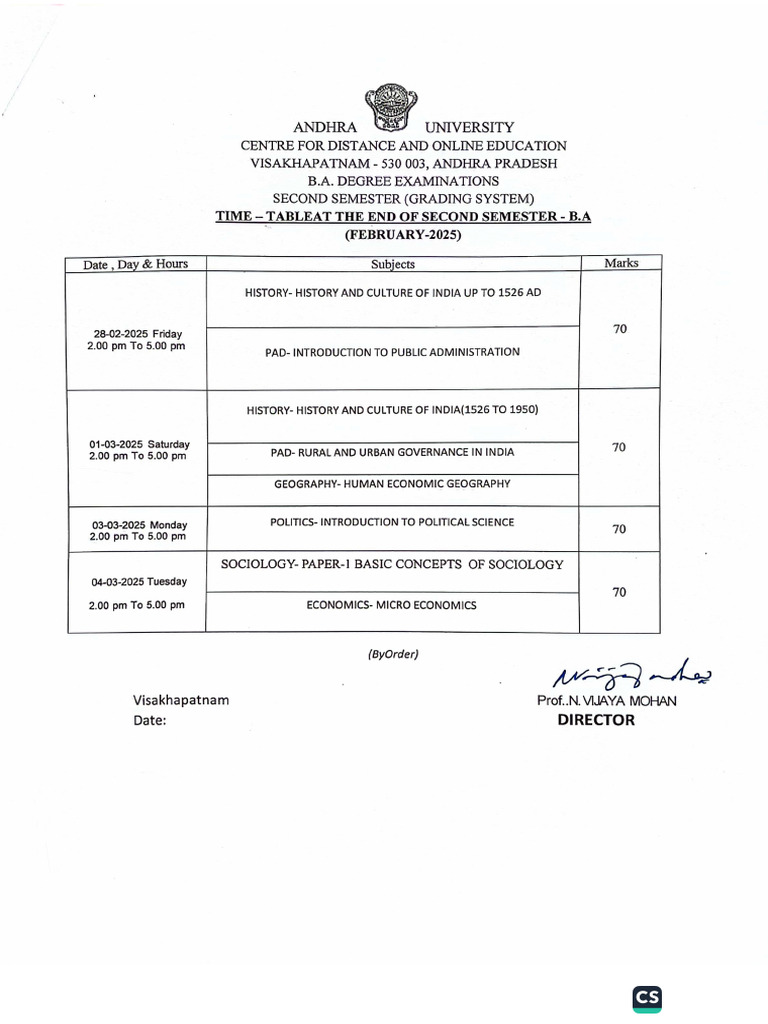 Second - Semester - (B.A - B.Com - B.SC) - Examination - Time - Table | PDF