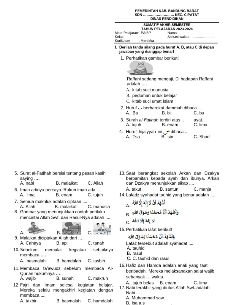 Kurmer Sas 1 Paibp Kelas I 2023 2024 | PDF