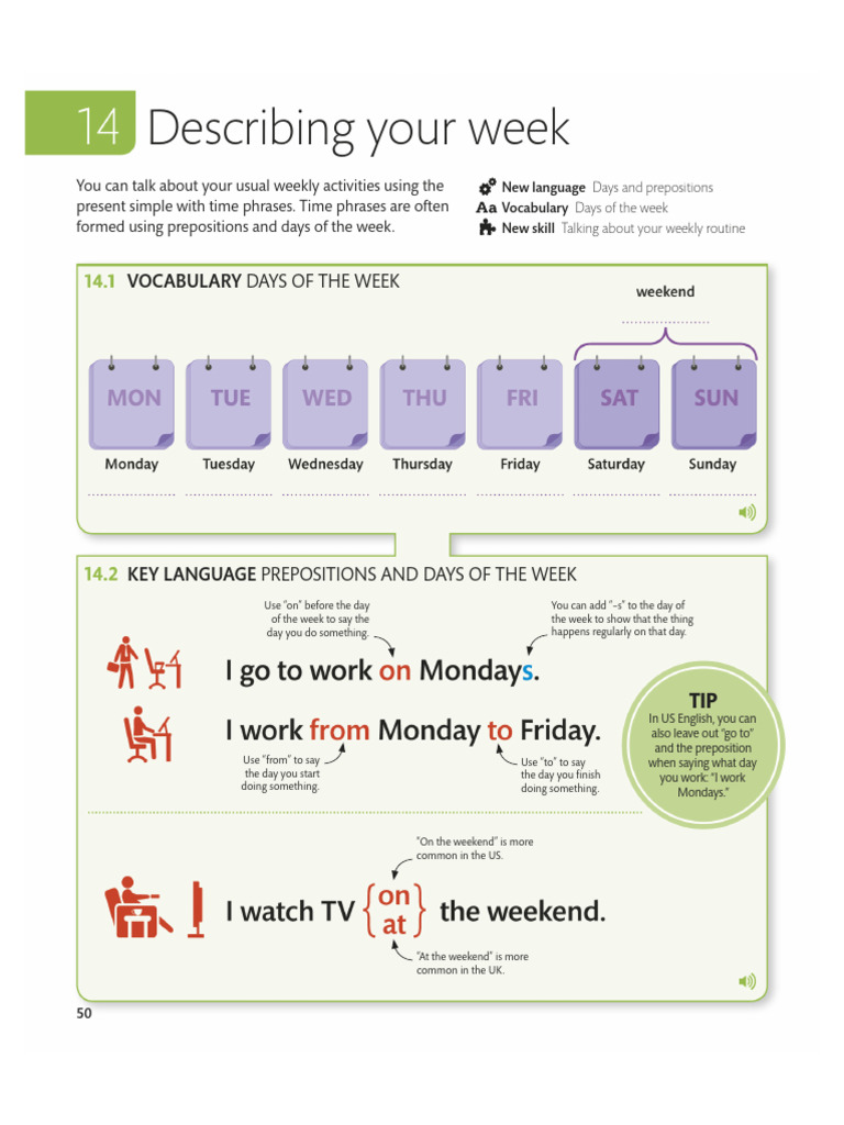 Weekly Routine: Days & Prepositions Guide | PDF