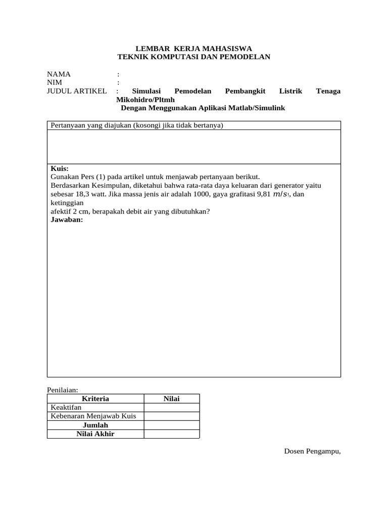 Lembar Kerja Mahasiswa | PDF