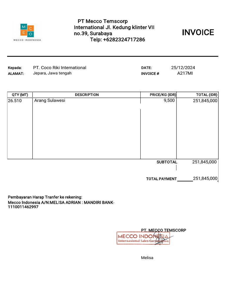 Invoice 217 Coco Rikihzhzjz | PDF