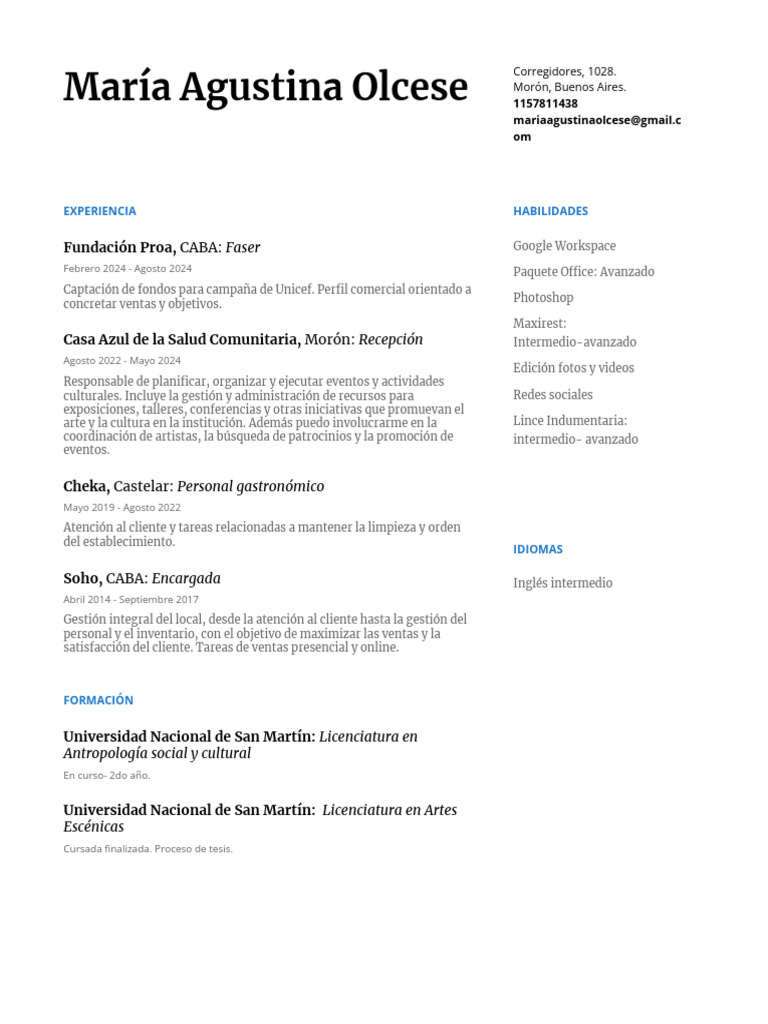 Curriculum Vitae Olcese, María 2024 | PDF