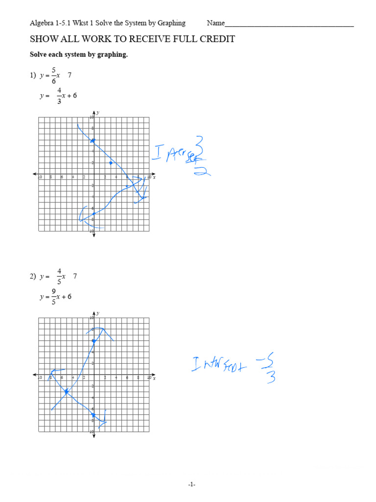Graphing Systems of Equations Worksheet | PDF | Mathematics | Algebra