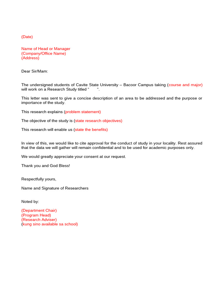 Sample Letter To Conduct Research 4 | PDF