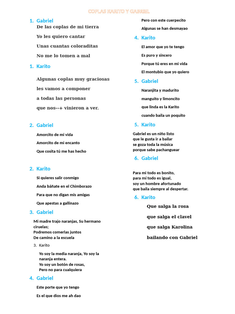 Coplas Humorísticas de Karito y Gabriel | PDF