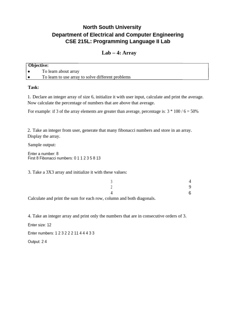 Programming Lab: Arrays & Tasks | PDF