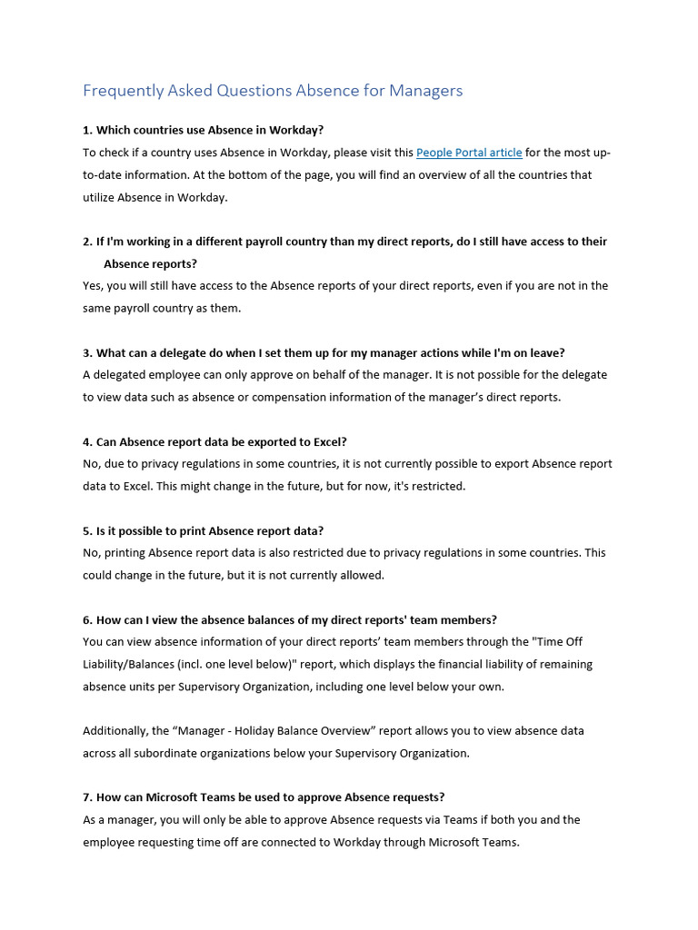 Frequently Asked Questions Absence for Managers_Sept24 | PDF ...