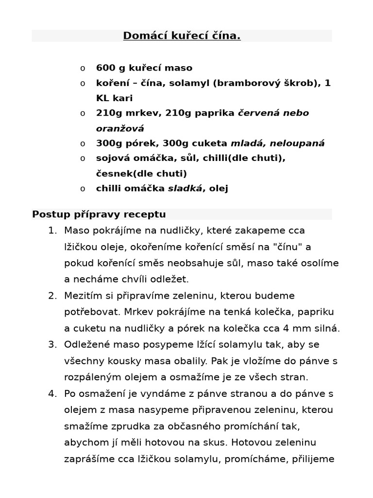 Recept - Domácí Kuřecí Čína | PDF
