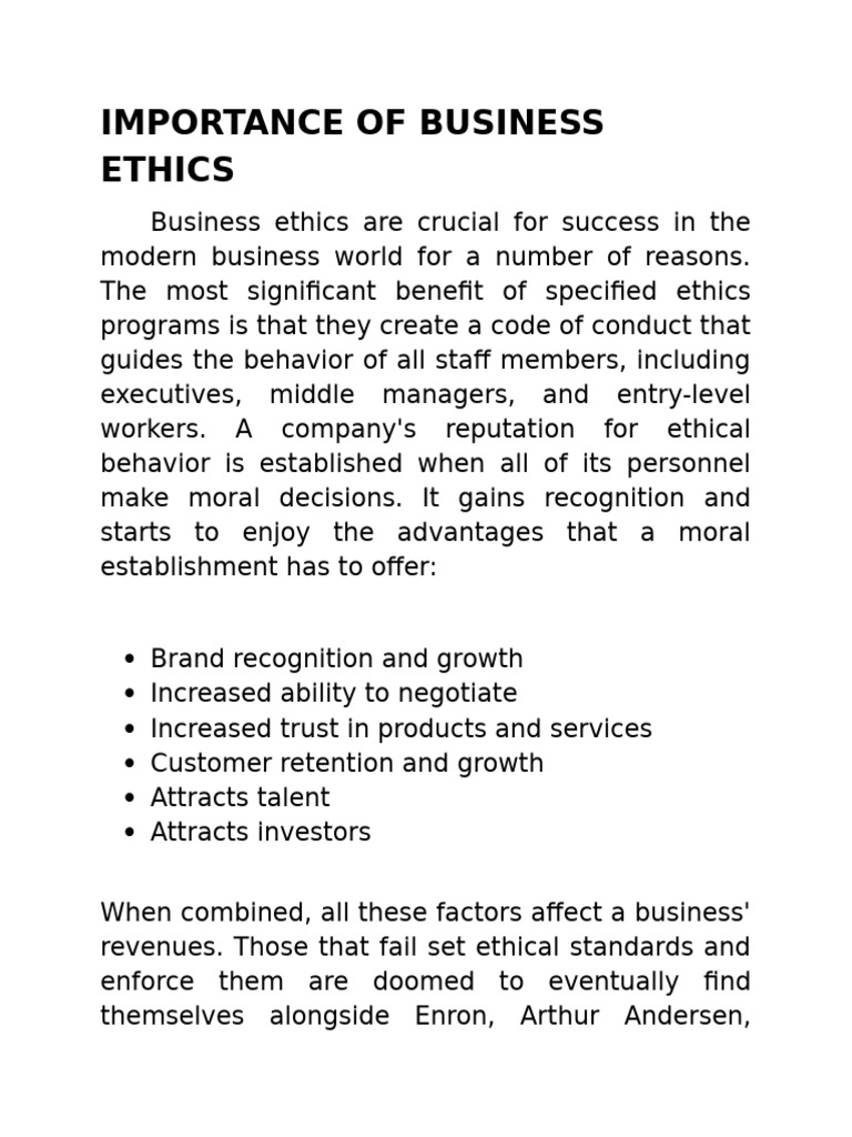 Key Benefits of Business Ethics | PDF