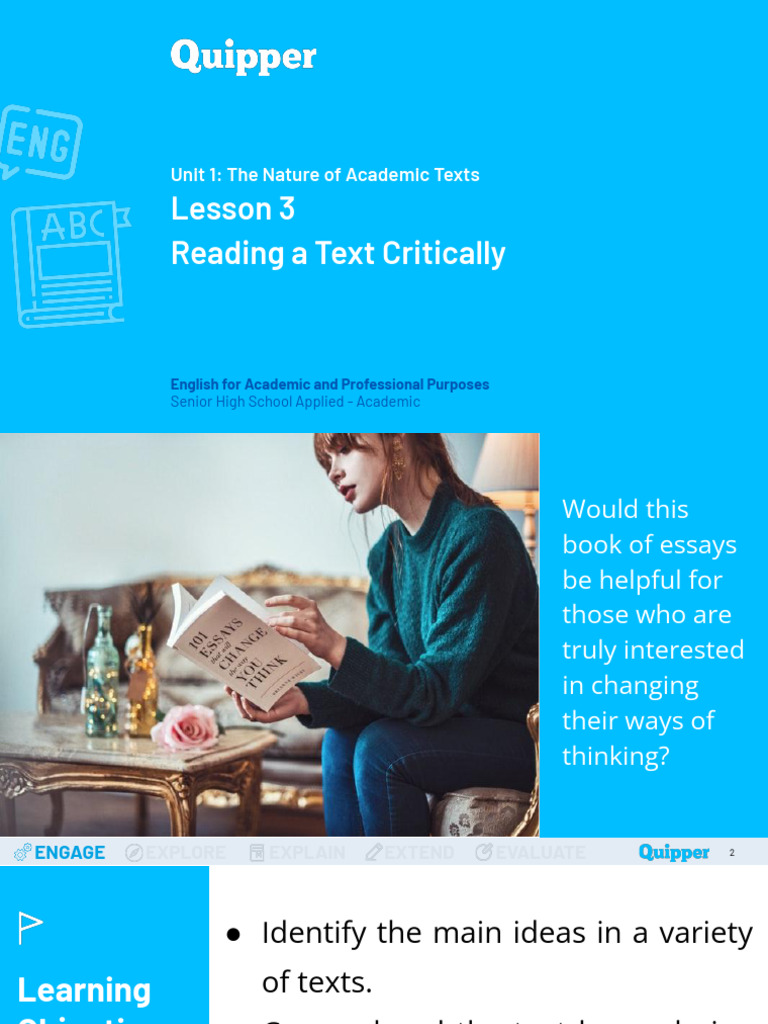 EAP U1 L3 Reading-a-Text-Critically | PDF | Learning | Cognition