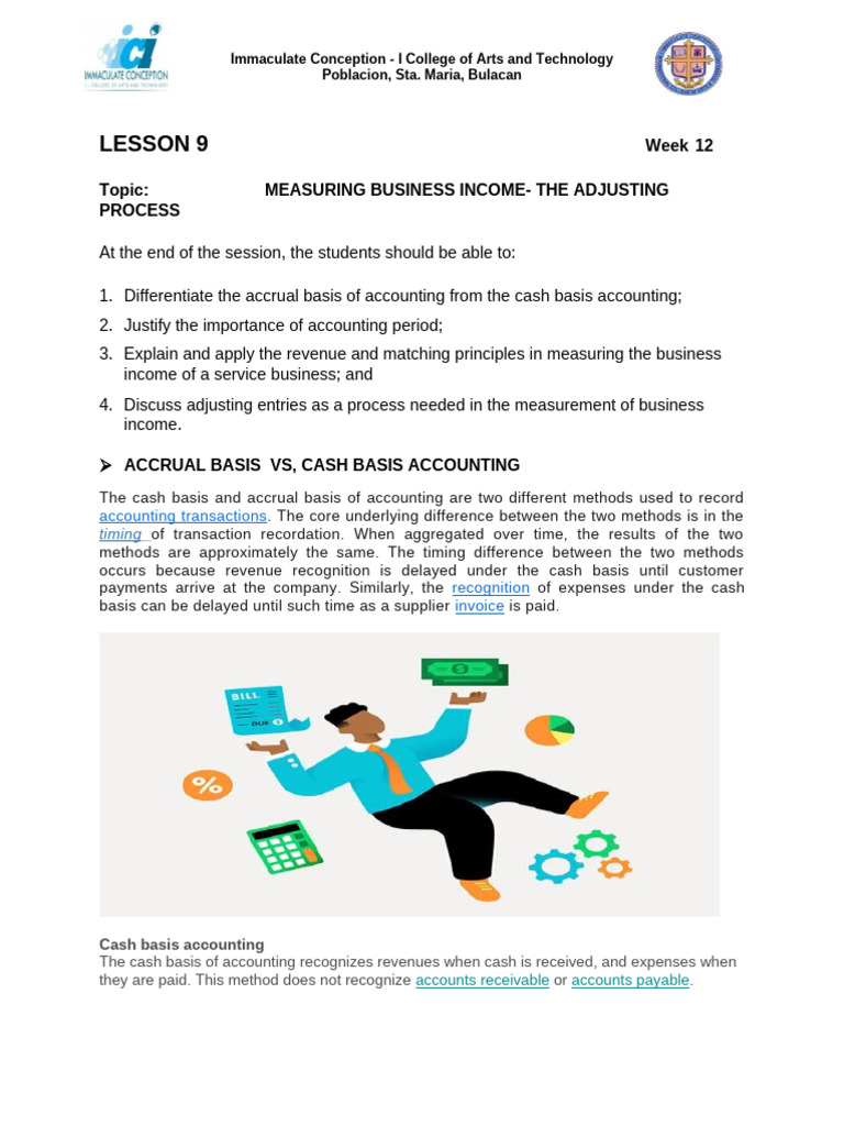 Lesson 9 Measuring Income The Adjusting Process Cash vs. Accrual | PDF ...