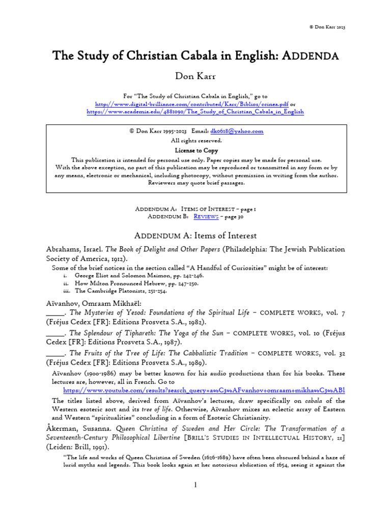 The Study of Christian Cabala in English | PDF | Western Esotericism ...