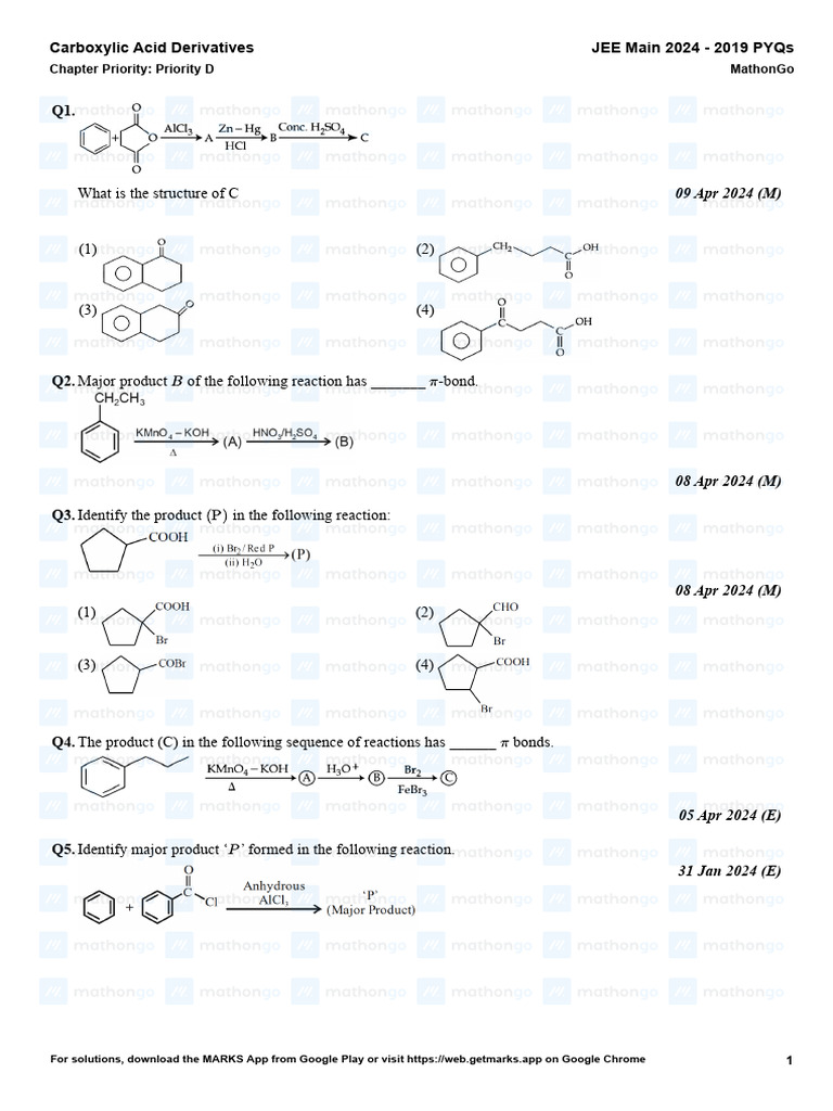 Carboxylic Acid Derivatives: JEE Main PYQs | PDF | Carboxylic Acid | Acid